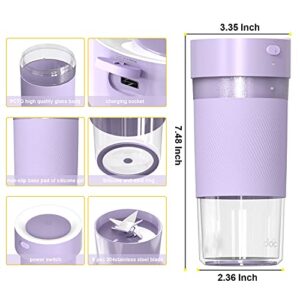 Lamar Portable Blender, Personal Size Blender for Smoothies, Juice and Shakes, Mini Blender with Powerful Motor 2000mAh Rechargeable Battery, Six Blades, 300ml, for Home, Travel, Office, Outdoor(Purple)