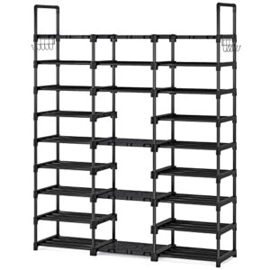 Tribesigns 9 Tier Shoe Rack Shoe Shelf Large Shoe Rack Storage Organizer for Entryway with Side Hooks, 50-55 Pairs Metal Shoe Racks Shoe and Boots Shelf for Closet