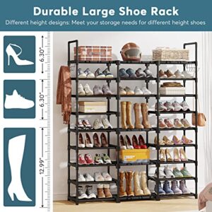 Tribesigns 9 Tier Shoe Rack Shoe Shelf Large Shoe Rack Storage Organizer for Entryway with Side Hooks, 50-55 Pairs Metal Shoe Racks Shoe and Boots Shelf for Closet