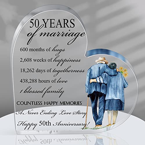 Roowest 50th Anniversary Wedding Gift 50th Marriage Gifts Acrylic Heart Marriage Keepsake Decoration Gifts for Couple Mom Dad Parents Women Man