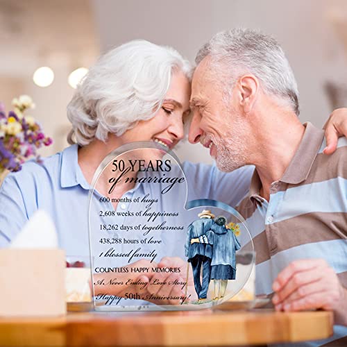 Roowest 50th Anniversary Wedding Gift 50th Marriage Gifts Acrylic Heart Marriage Keepsake Decoration Gifts for Couple Mom Dad Parents Women Man