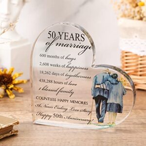 Roowest 50th Anniversary Wedding Gift 50th Marriage Gifts Acrylic Heart Marriage Keepsake Decoration Gifts for Couple Mom Dad Parents Women Man