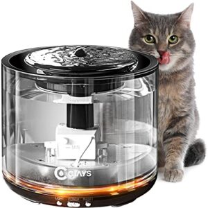 Ciays 67oz/2L Pet Water Fountain Automatic Cat Drinking Fountain Multi Filtration System Pet Water Fountain with LED Light and Filter for Cats and Small Dogs, Black (11104)