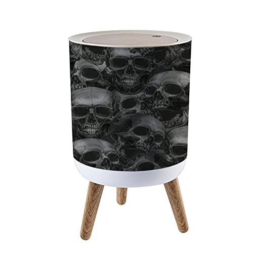 Small Trash Can with Lid for Bathroom Kitchen Office Diaper Black white human skulls Monochrome ornament Scary Halloween Suitable Bedroom Garbage Trash Bin Dog Proof Waste Basket Cute Decorative