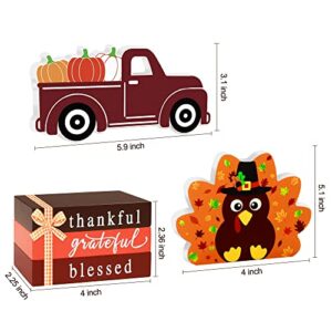 Thanksgiving Wooden Decor - 5 PCS Faux Decorative Book Stack & Turkey Truck Table Signs, Fall Tiered Tray Decor for Farmhouse Autumn Harvest Thanksgiving Decorations