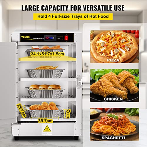 VEVOR Hot Box Food Warmer, 16"x22"x24" Concession Warmer with Water Tray, Four Disposable Catering Pans, Countertop Pizza, Patty, Pastry, Empanada, Concession Hot Food Holding Case, 110V UL Listed