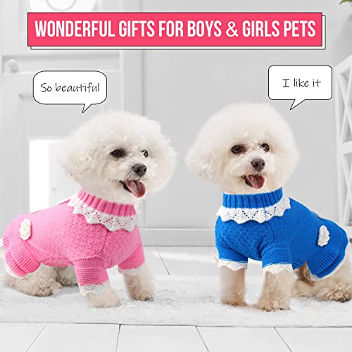 Joytale Small Dog Sweater Turtleneck Dress, Soft Warm Winter Pet Cable Knitwear Clothes with Cute Flower, Girl Boy Dog Pullover Knitted Sweaters for Cats Puppies Extra Small Dogs, Blue