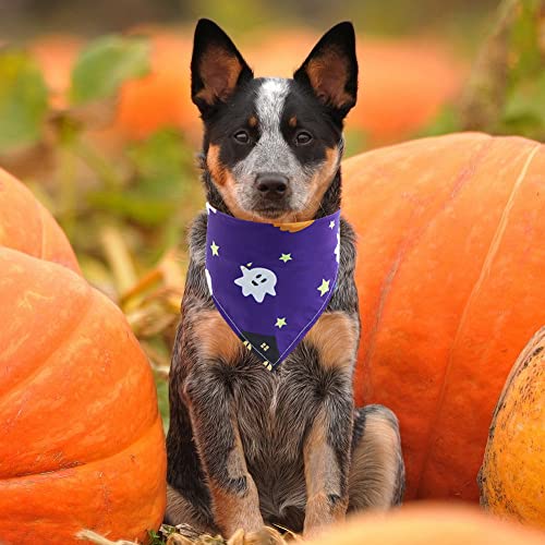 Halloween Dog Bandanas, 4 Pack Triangle Scarves Bibs for Dogs, Adjustable Premium Durable Fabric, Pumpkin Ghost Witch Horror Holiday Pet Bandanas for Small Medium Large Dogs Cats Pets