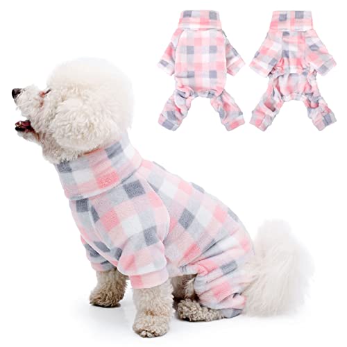 OUOBOB Dog Pajamas for Small Dogs, Pet Clothes Jumpsuit 4 Legs Dog Bosysuit Stretchy Puppy Onesies Breathable & Soft Dog Pjs Warm Apparel Classic Plaid Doggie Shirts Puppy Rompers Sleepwear