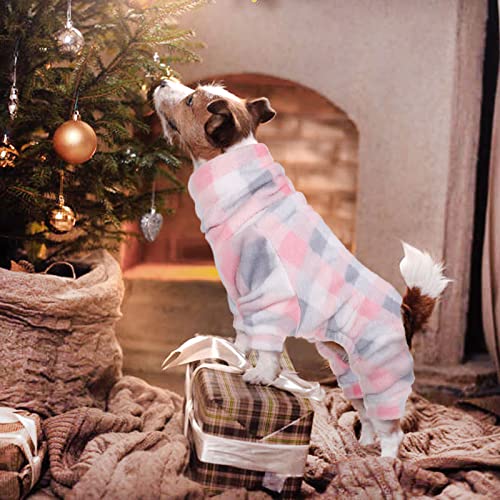 OUOBOB Dog Pajamas for Small Dogs, Pet Clothes Jumpsuit 4 Legs Dog Bosysuit Stretchy Puppy Onesies Breathable & Soft Dog Pjs Warm Apparel Classic Plaid Doggie Shirts Puppy Rompers Sleepwear