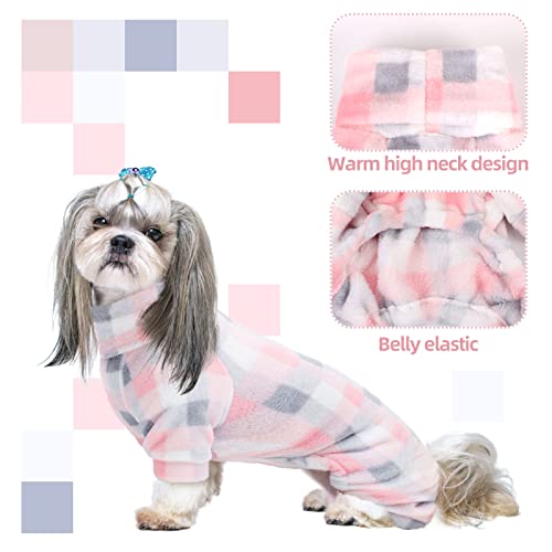 OUOBOB Dog Pajamas for Small Dogs, Pet Clothes Jumpsuit 4 Legs Dog Bosysuit Stretchy Puppy Onesies Breathable & Soft Dog Pjs Warm Apparel Classic Plaid Doggie Shirts Puppy Rompers Sleepwear