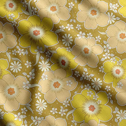 Soimoi Floral Printed, Poly Canvas Fabric Decor Sewing Fabric by The Yard- 56 Inch Wide Decorative Fabric for Curtains Tote Bags-Yellow