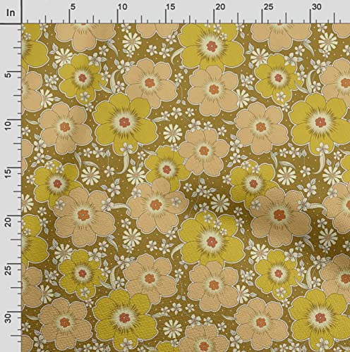 Soimoi Floral Printed, Poly Canvas Fabric Decor Sewing Fabric by The Yard- 56 Inch Wide Decorative Fabric for Curtains Tote Bags-Yellow