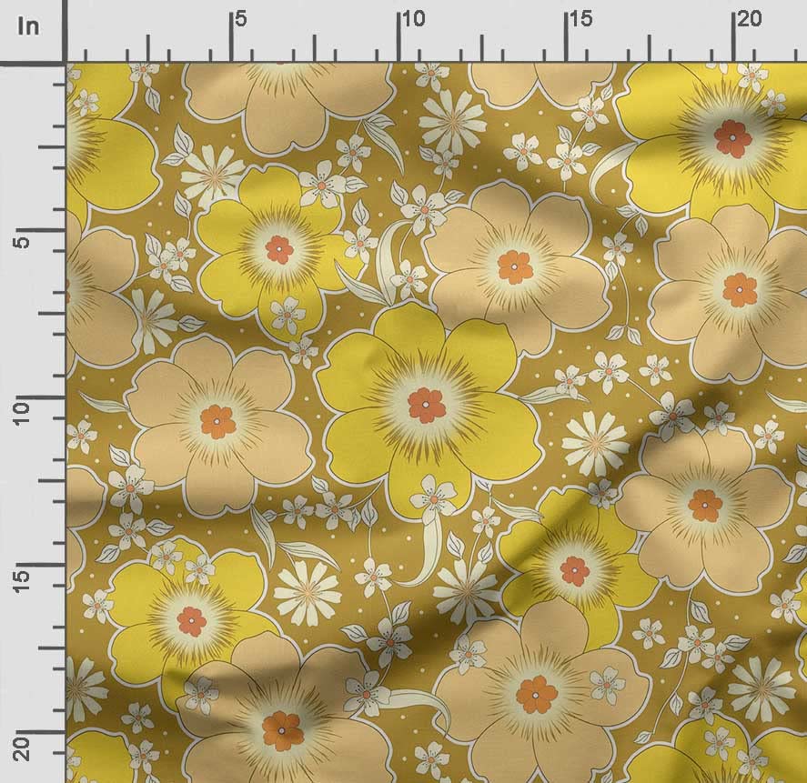 Soimoi Floral Printed, Poly Canvas Fabric Decor Sewing Fabric by The Yard- 56 Inch Wide Decorative Fabric for Curtains Tote Bags-Yellow