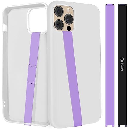 UKON Silicone Phone Grip,2022 Upgrade 2 PCS Phone Strap Reusable Hand Finger Holder with Three Short Silicone Strips DIY Combination to Fit 4.7"-7" Most Smart Phone Case (Black+Purple)