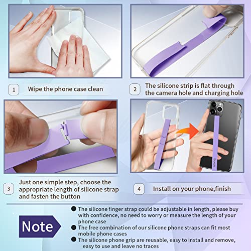 UKON Silicone Phone Grip,2022 Upgrade 2 PCS Phone Strap Reusable Hand Finger Holder with Three Short Silicone Strips DIY Combination to Fit 4.7"-7" Most Smart Phone Case (Black+Purple)