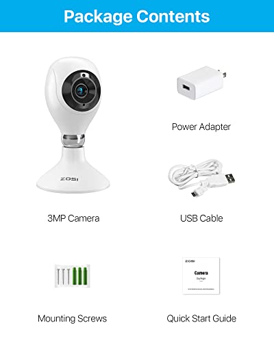 ZOSI C611 2K WiFi Indoor Home Security Camera for Baby Monitor/Nanny/Pet Cam with Phone app,Night Vision,2-Way Audio,Motion Detection,Cloud & SD Card Storage,Works with Alexa,24/7 Surveillance