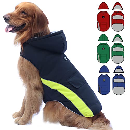 EMUST Dog Winter Coats, Hooded Cold Winter Dog Jackets, Windproof Dog Coats for Medium Dogs for Winter, Dog Hoodie for Puppy Medium Dogs, M/Black