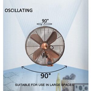 USGitke Wall-Mounted Fan with Remote Control 16 Inch/18 Inch Low Noise Three-Speed Adjustable Retro Fan (Color : Bronze, Size : 18In(50 X 55 * 30cm))