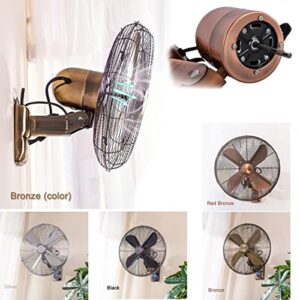 USGitke Wall-Mounted Fan with Remote Control 16 Inch/18 Inch Low Noise Three-Speed Adjustable Retro Fan (Color : Bronze, Size : 18In(50 X 55 * 30cm))