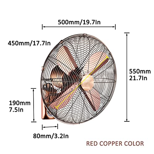 USGitke Wall-Mounted Fan with Remote Control 16 Inch/18 Inch Low Noise Three-Speed Adjustable Retro Fan (Color : Bronze, Size : 18In(50 X 55 * 30cm))