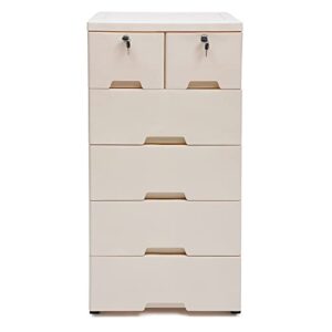 woqlibe dresser drawer organizers,plastic dresser with 6 drawers, tall lockable storage cabinet with wheel, dresser drawer organizers for clothing/bedroom/playing room,19.7x13.8x40 in(beige)