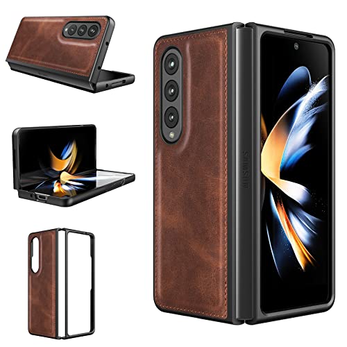 Foluu for Samsung Galaxy Z Fold 4 5G Leather Case, Slim PU Leather & Hard PC Shell, Ultra-Thin Protective Cover - Brown