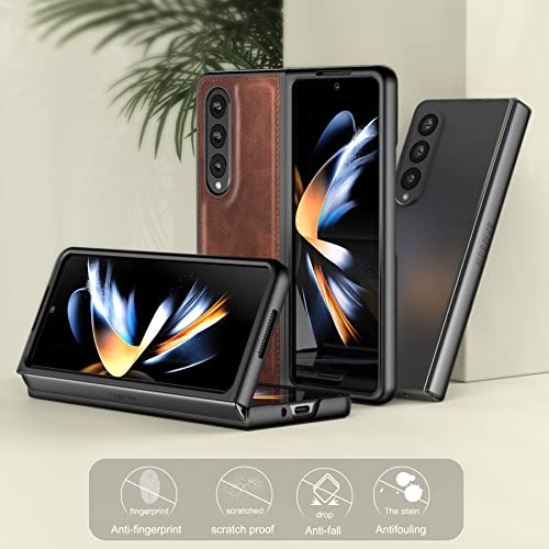 Foluu for Samsung Galaxy Z Fold 4 5G Leather Case, Slim PU Leather & Hard PC Shell, Ultra-Thin Protective Cover - Brown