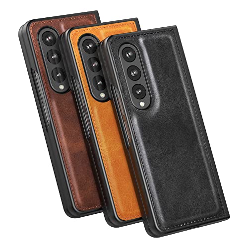 Foluu for Samsung Galaxy Z Fold 4 5G Leather Case, Slim PU Leather & Hard PC Shell, Ultra-Thin Protective Cover - Brown