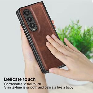 Foluu for Samsung Galaxy Z Fold 4 5G Leather Case, Slim PU Leather & Hard PC Shell, Ultra-Thin Protective Cover - Brown