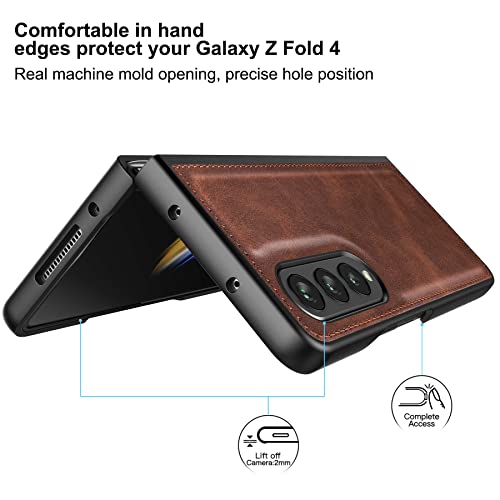 Foluu for Samsung Galaxy Z Fold 4 5G Leather Case, Slim PU Leather & Hard PC Shell, Ultra-Thin Protective Cover - Brown