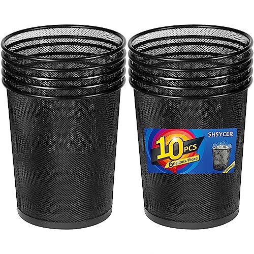 SHSYCER Black Mesh Trash Cans, 10-Pack 6 Gal Mesh Office Trash Can, Open Metal Wire Wastebaskets, Waste Basket Trash Can for Near Desk,Recycling Garbage Container Bin for Office, Home,School