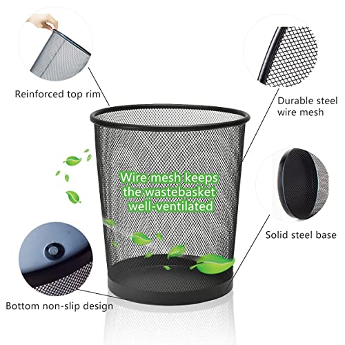 SHSYCER Black Mesh Trash Cans, 10-Pack 6 Gal Mesh Office Trash Can, Open Metal Wire Wastebaskets, Waste Basket Trash Can for Near Desk,Recycling Garbage Container Bin for Office, Home,School