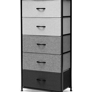 JOINHOM Dresser Storage Tower with 5 Drawers, Fabric Tall Dresser Drawer for Bedroom, Office, Entryway, Living Room and Closet- Sturdy Steel Frame, Easy Pull Bins & Wooden Top