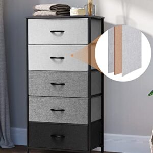 JOINHOM Dresser Storage Tower with 5 Drawers, Fabric Tall Dresser Drawer for Bedroom, Office, Entryway, Living Room and Closet- Sturdy Steel Frame, Easy Pull Bins & Wooden Top