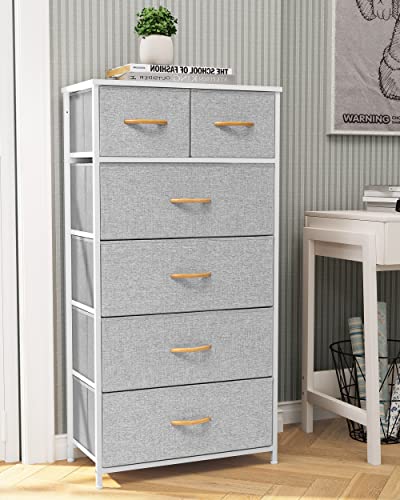 JOINHOM Dresser Storage Tower with Drawers, Fabric Tall Dresser Drawer for Bedroom, Office, Entryway, Living Room and Closet- Sturdy Steel Frame, Easy Pull Bins & Wooden Top