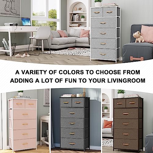 JOINHOM Dresser Storage Tower with Drawers, Fabric Tall Dresser Drawer for Bedroom, Office, Entryway, Living Room and Closet- Sturdy Steel Frame, Easy Pull Bins & Wooden Top