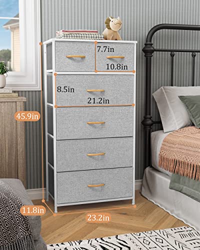 JOINHOM Dresser Storage Tower with Drawers, Fabric Tall Dresser Drawer for Bedroom, Office, Entryway, Living Room and Closet- Sturdy Steel Frame, Easy Pull Bins & Wooden Top