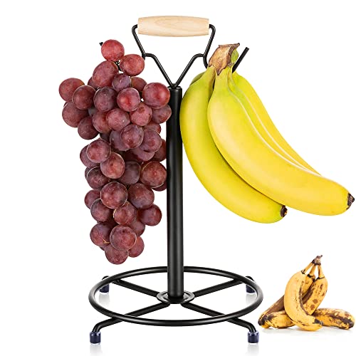 ETECHMART Banana Holder Stand，Modern Banana Hanger Tree with Double Hook Stable Fresh Fruit Grape Keeper For Kitchen Organizer Countertop Storage(Black)