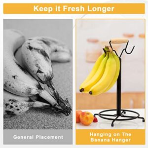 ETECHMART Banana Holder Stand，Modern Banana Hanger Tree with Double Hook Stable Fresh Fruit Grape Keeper For Kitchen Organizer Countertop Storage(Black)