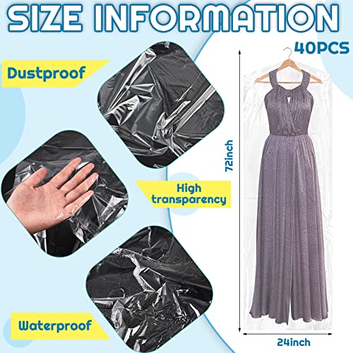 40 Pcs Garment Bags for Hanging Clothes Dry Cleaner Bags Plastic Clear Garment Bags Dry Cleaning Bags for Launderette Wedding Dresses Suits Coats (72 Inch)