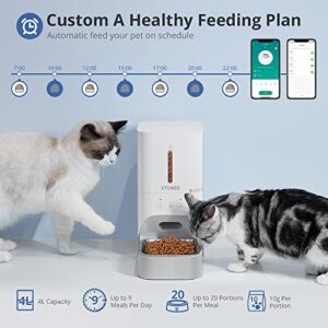 XTUOES Automatic Cat Feeders 2.4G WiFi, Automatic Dog Cat Feeders with App Control for Dry Food,1-10 Meals Per Day& 30s Meal Call,Timed Automatic Feeder for Cat Dog, 4L