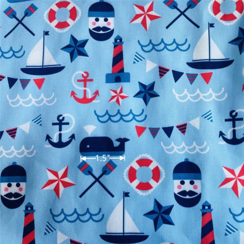 Sky Blue Upholstery Fabric by The Yard, Nautical Fabric for Home Decor,Starfish Anchor Fabric for Sewing Crafts, 1 Yard, SZRUIZFZ