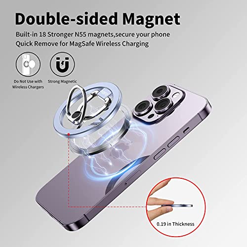 AUROX Magnetic Phone Grip Compatible with Magsafe Ring Holder [Dual-Sided Magnet] 360°Rotation Foldable Cell Phone Back Grip for iPhone 14/13/12 Series and Most Smartphones (D-Blue)