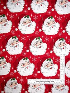 flashphoenix quality sewing fabric –christmas santa claus heads snowflakes red 100% cotton fabric 23x44 inch