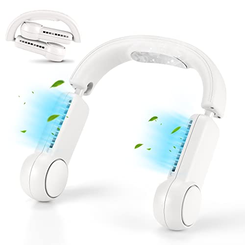 Instant Cool Portable Neck Fan with 360° Cooling, Bladeless and Rechargeable, Quiet and Cool with 3 Speeds, Lightweight and Adjustable Fit, Hands-Free for Home, Travel, or Outdoor Wear White