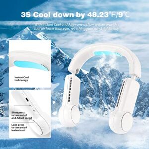 Instant Cool Portable Neck Fan with 360° Cooling, Bladeless and Rechargeable, Quiet and Cool with 3 Speeds, Lightweight and Adjustable Fit, Hands-Free for Home, Travel, or Outdoor Wear White