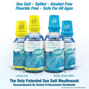 2 Pack H2Ocean Healing Rinse Mouthwash- Great Tasting Sea Salt & Xylitol Mouth Wash for Fresh Breath & Dry Mouth - Alcohol & Fluoride Free - Lemon Ice 16oz