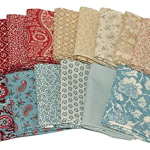 Fields 10 Fat Quarters - Assorted Moda French General France Calico Floral Flowers Red Pink Blue Cream Classic Reproduction Quality Quilters Cotton Fat Quarter Bundle FQs