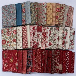 Fields 10 Fat Quarters - Assorted Moda French General France Calico Floral Flowers Red Pink Blue Cream Classic Reproduction Quality Quilters Cotton Fat Quarter Bundle FQs